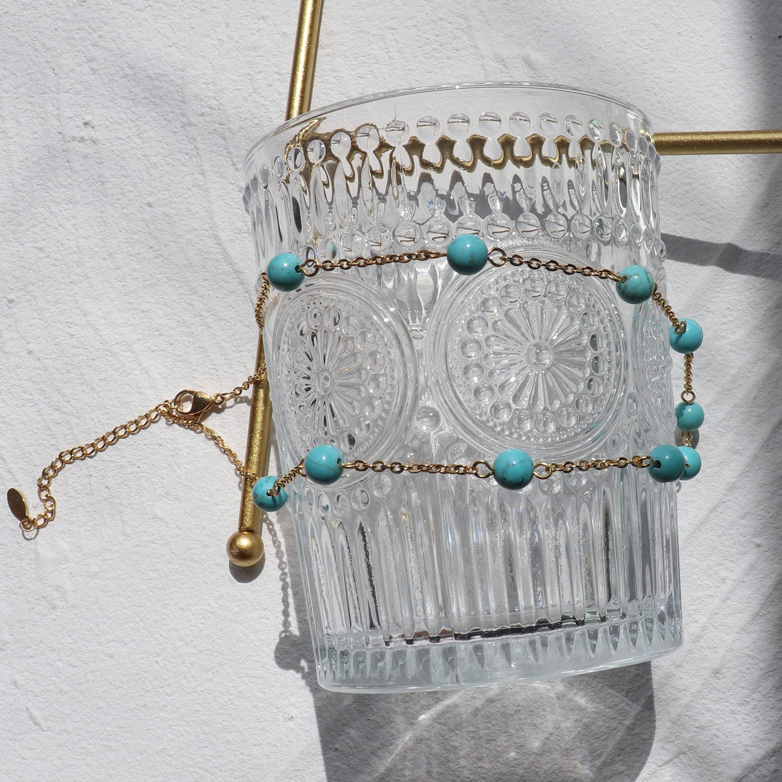 LOHZAQ Turquoise Choker 18K Gold Plated Dainty Necklace Beaded Tiny Chain Delicate Gift Jewelry for Women