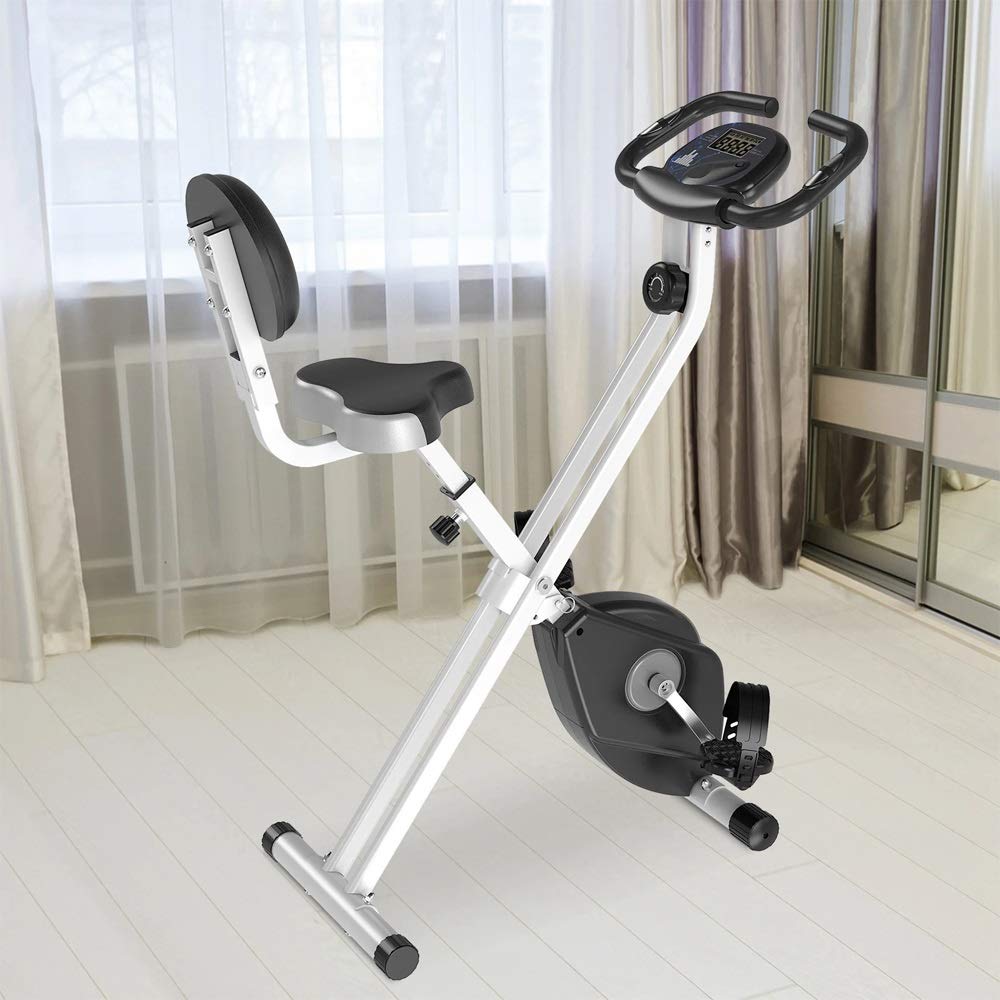 Hype Indoor Foldable Upright Bike with LCD Screen for Cardio Aerobic Exercise Grey