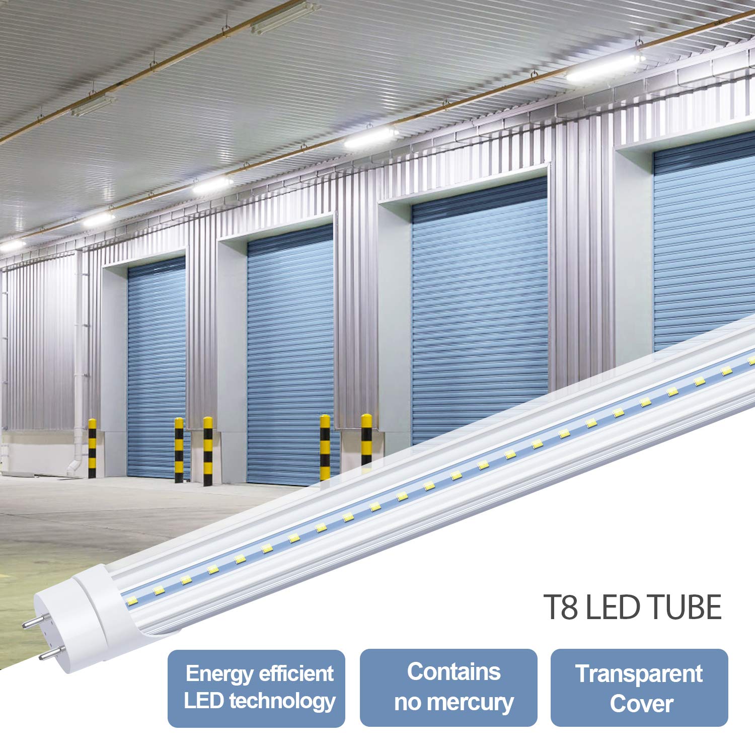 JOMITOP 4 Ft T8 LED Tube Light 22W G13 Base 5000K Daylight White,Ballast Bypass Required, Dual-End Powered, 60W Replacement LED Bulb Lights, 2640 Lumens, Clear Cover, AC 85-277V Pack of 4