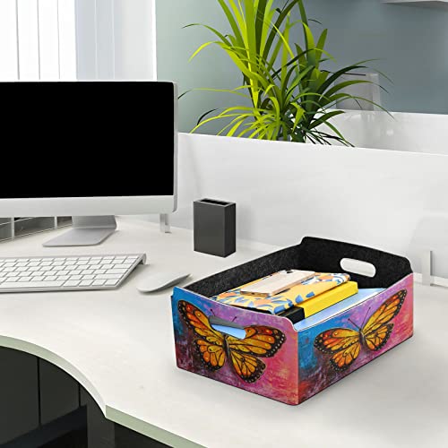 xigua Large Foldable Storage Bins, Felt Storage Basket with Handles, Storage Containers Organizer for Clothes, Toys, Shelves, Closet, Office, Bedroom, Monarch Butterfly