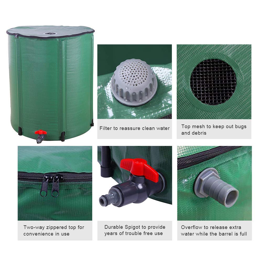 HOMJESTIC 50 Gallon Foldable Rain Barrel, Collapsible Tank Water Storage Container Water Collector with Spigot Filter