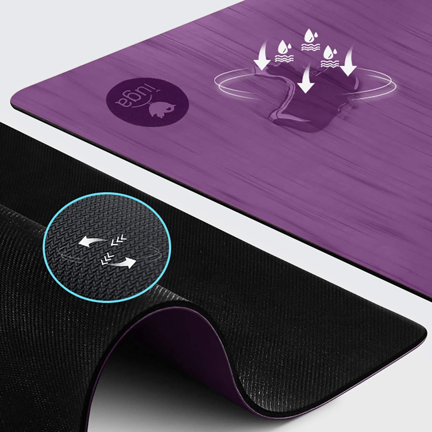 IUGA Pro Yoga Mat Non Slip Hot Yoga Mat Anti-tear Exercise Mat Eco Friendly Yoga Mats with SGS Certified Material Free Carrying Strap Included
