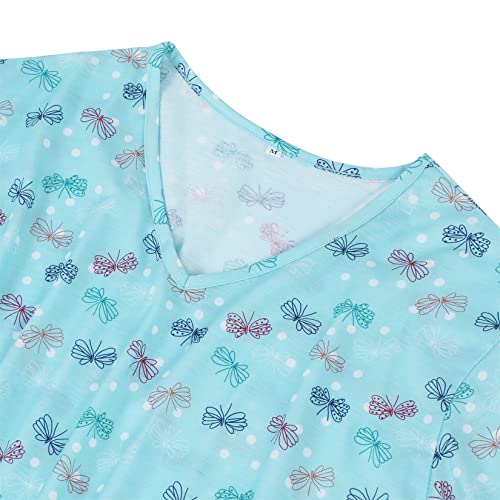 Women Summer Pajamas Soft Sleepwear Top with Capri Pants Ladies Short Sleeve Cotton Pajamas Sets Blue Butterfly X-Large