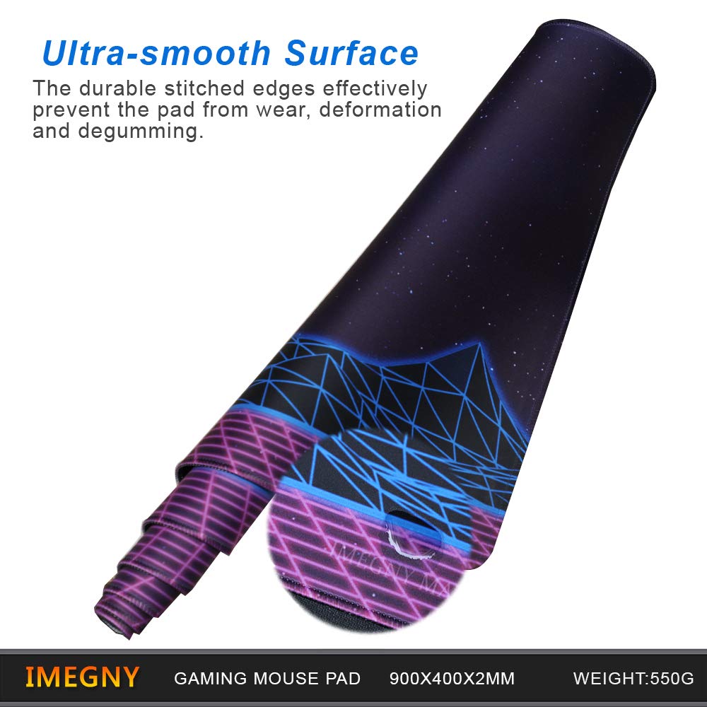 Imegny Large Gaming Mouse Pad, Extended XXL Desk Pad & Non-Slip Rubber Mat for Mice and Keyboard with Stitched Edges (90x40 zisesun011)