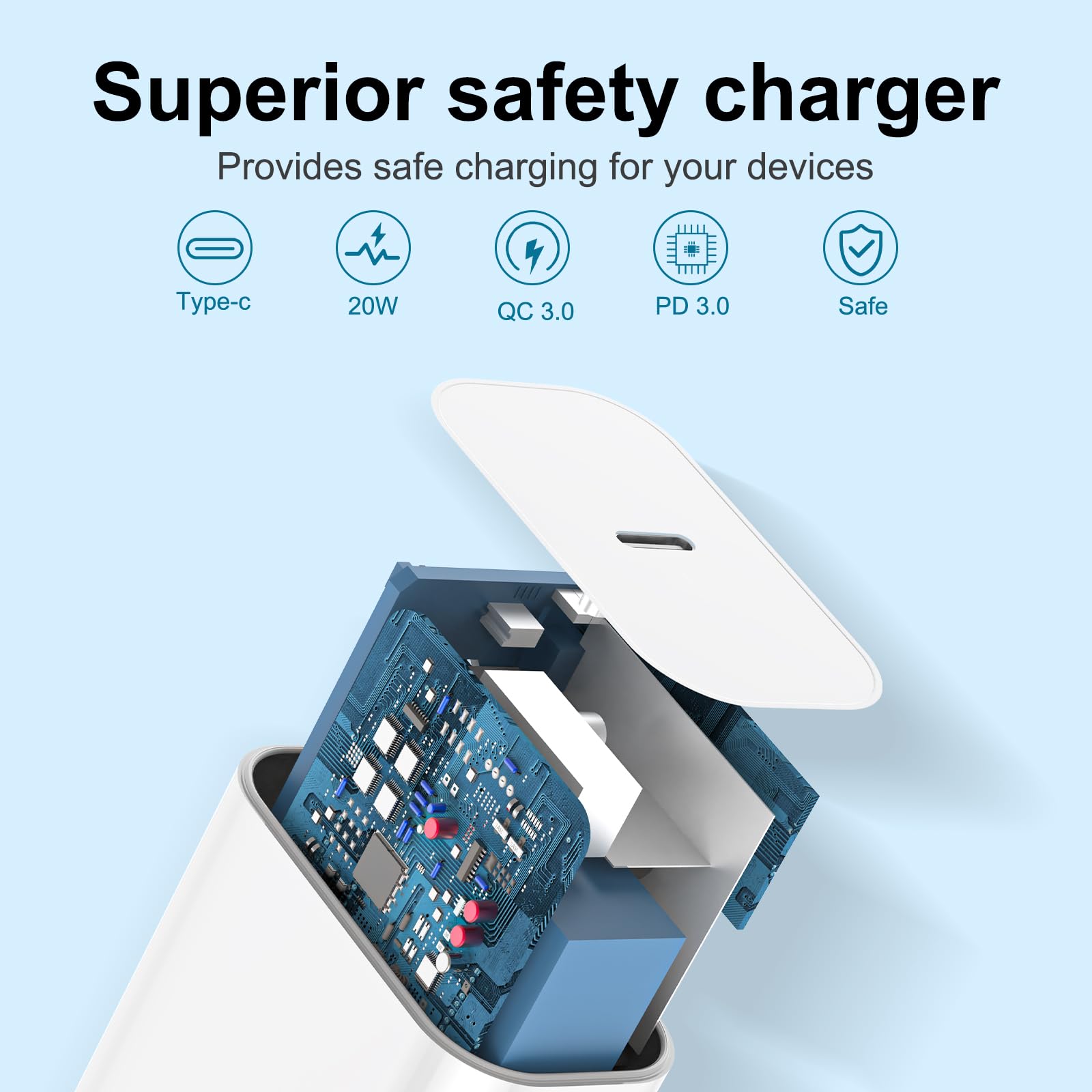 iPhone 15 Charger Fast Charging,20W USB C Fast Charger for iPhone 15/15 Plus/Pro Max, iPad Pro 12.9/11 inch, iPad Air 5th/4th, iPad 10th, 2Pack Type C Wall Charger Block with 6FT Long USB C to C Cable