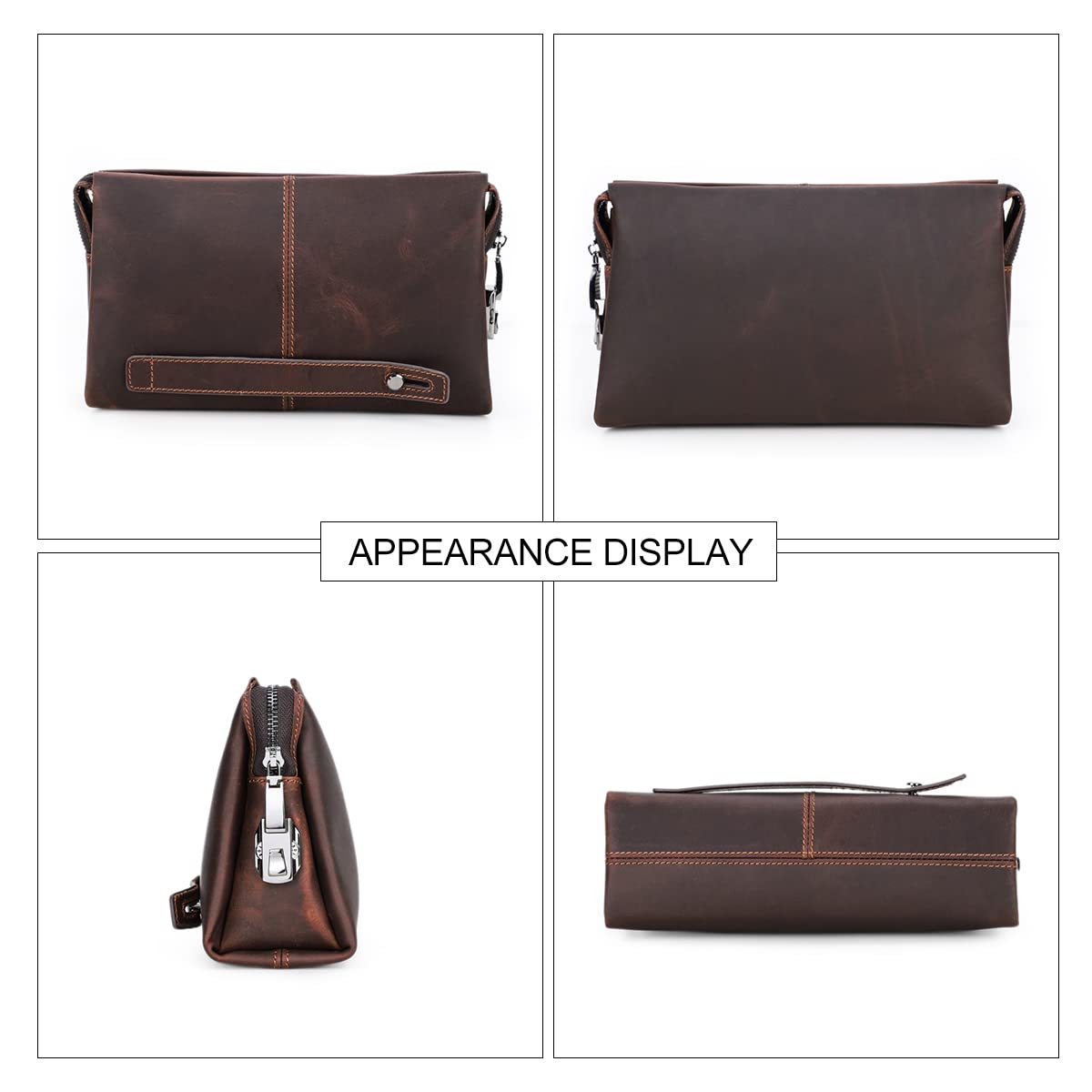 Leather Men Clutch Purse Bag Handmade Purse Wristlet Handbag Envelope Code Lock Wallet Anti Theft Clutch Purse Phone Holder Travel Bag, Coffee