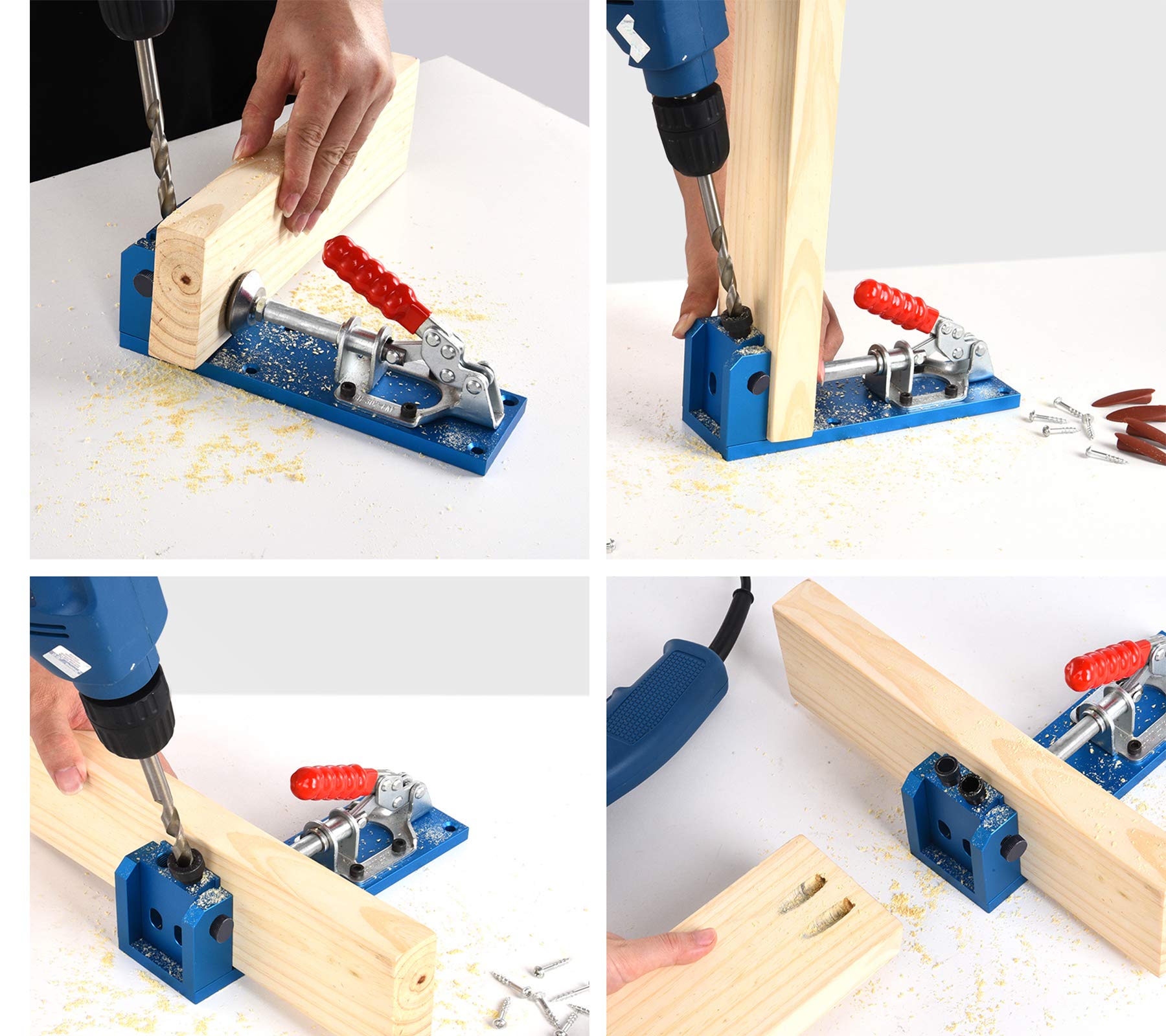 Pocket Hole Jig Kit Dowel Drill Joinery Screw Kit All-In-One Aluminum System Set Jig Wood Woodwork Guides Joint Angle Tool Carpentry Locator