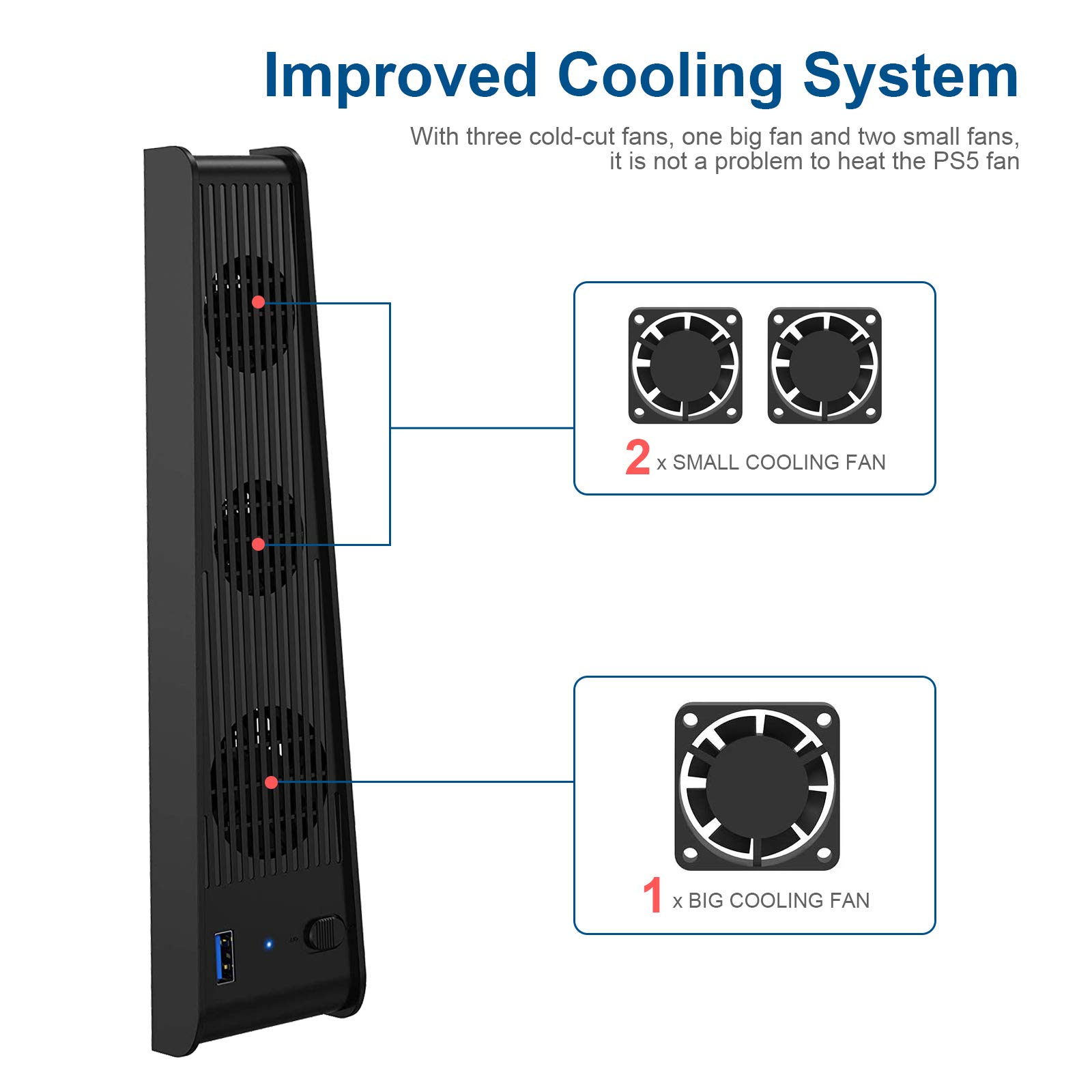 ICQUANZX Cooling Fan for Sony Playstation 5,USB External Cooler 3 Fan for PS5 Digital Edition & Ultra HD Video Game Consoles Mini Cooling System