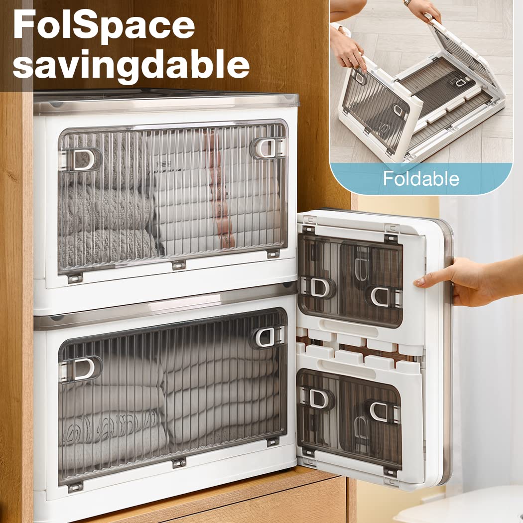 Large Storage Bins with Lids - Collapsible Storage Bins, Plastic Storage Bins for Closet Organizer, 17Gal Folding Storage Box with Five Doors, Extra Large, White(23.62*16.14*12.99 in), 1Pcs