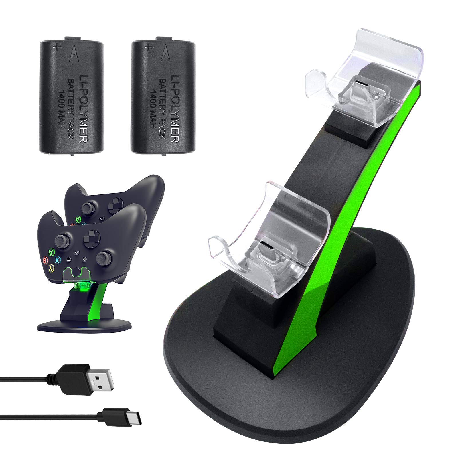 ICQUANZX Dual Controller Charger Station for Xbox Series X/S, Charging Dock Bracket Stand for Xbox Serie S/X with 2X1400 mAh Rechargeable Battery Packs and USB C Port Charging Cable