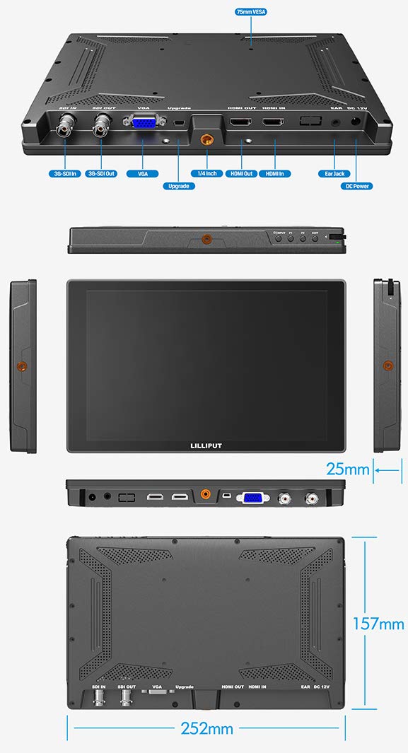 LILLIPUT A11 10.1" 4K Camera Monitor HDMI and 3G-SDI Input & Loop Output 1920x1200 Full HD Resolution