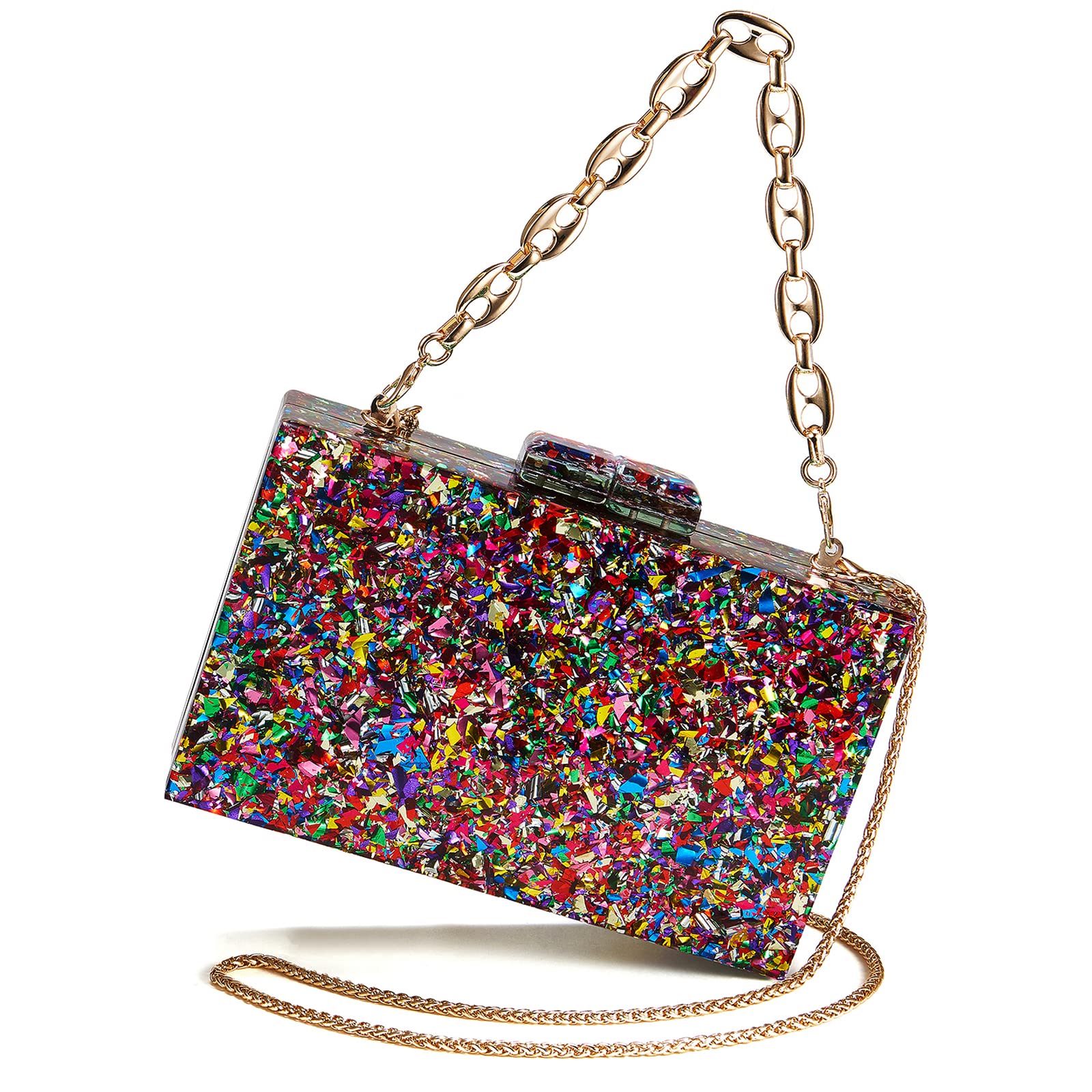 NUSTTAL Clutch Purses for Women wedding Evening Bag Shoulder Handbag Glitter Acrylic Box Clutch Bag-Multicolor
