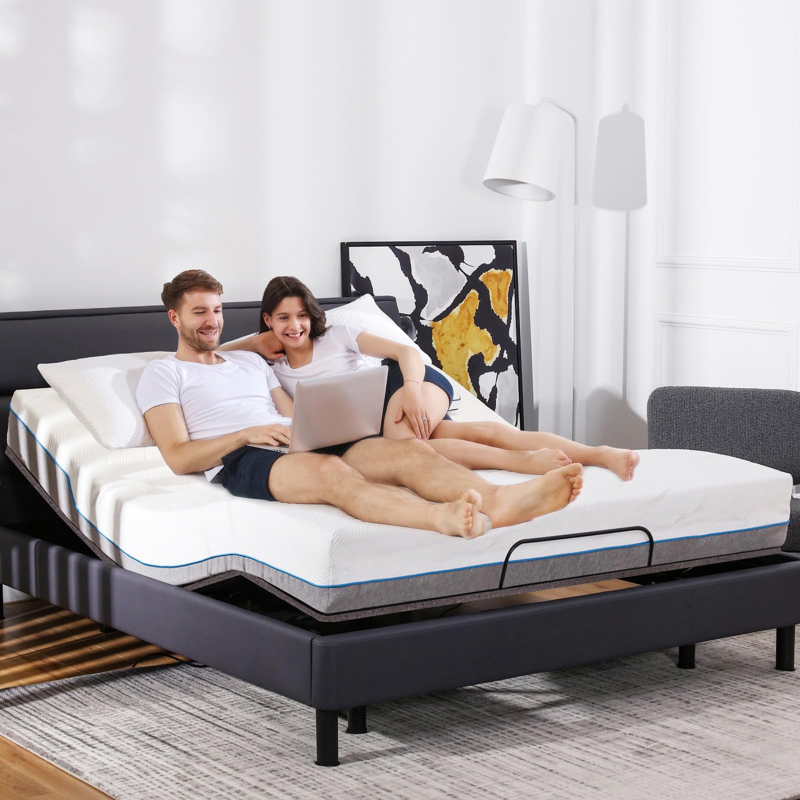 IULULU Adjustable Bed Frame, Queen Adjustable Bed Base with Wireless Remote, Adjustable Leg Height, Zero Gravity, Independent Head and Foot Incline, Easy Tool Free Assembly