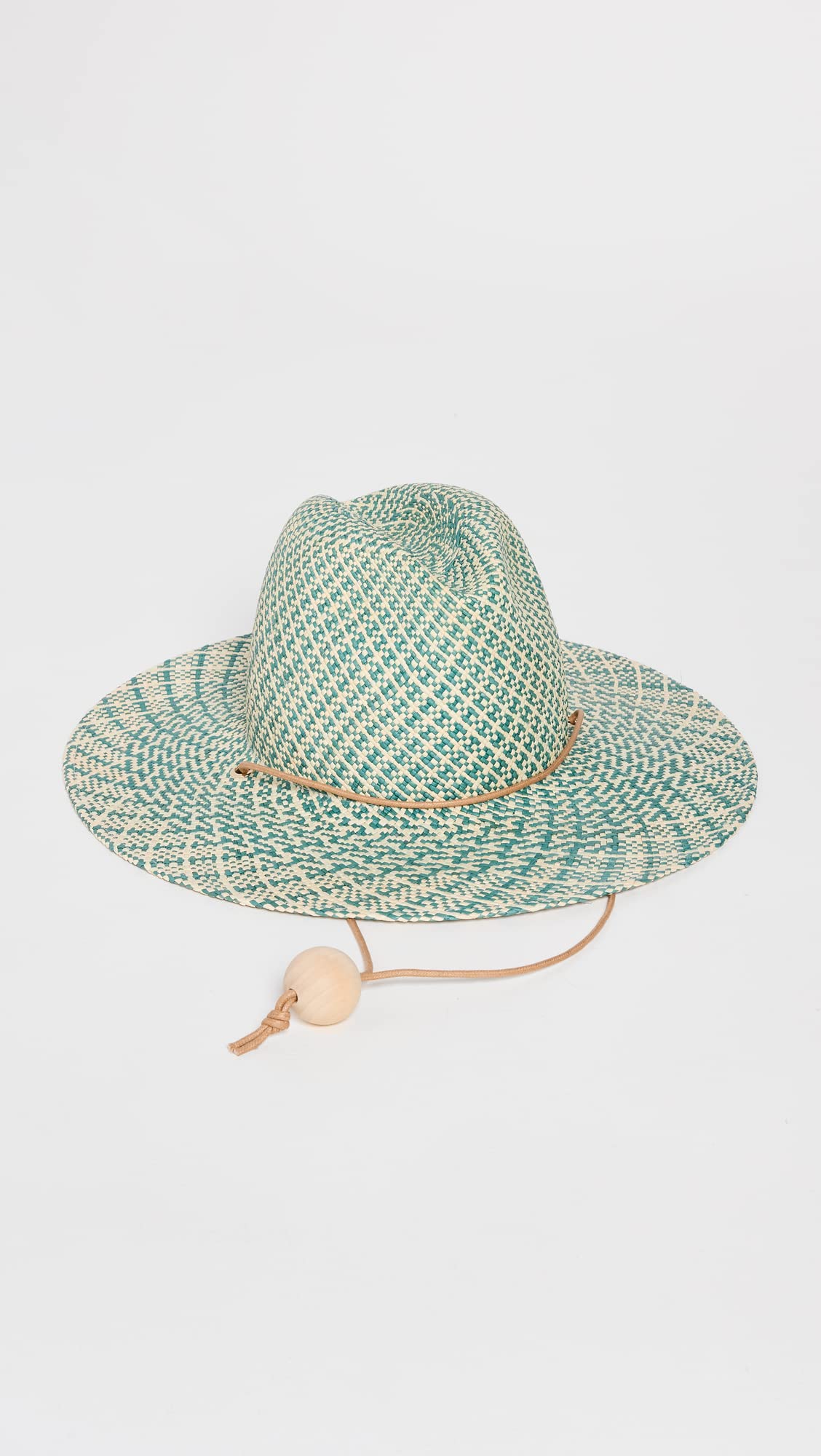 Loeffler Randall Women's Checkered Straw Hat, Natural/Emerald, Green, XS-S