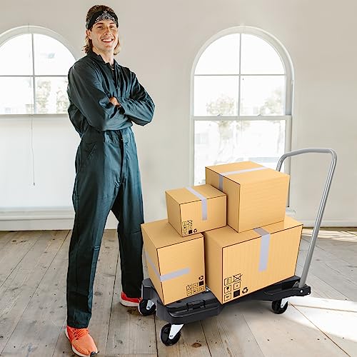 Olympia Tools Fully Folded Resin Push Cart Dolly - 330 Lb. Loading Capacity Foldable Moving Platform Cart Hand Truck - Black Collapsible Heavy Duty Folding & Rolling Flatbed Cart with 4 Swivel Wheels