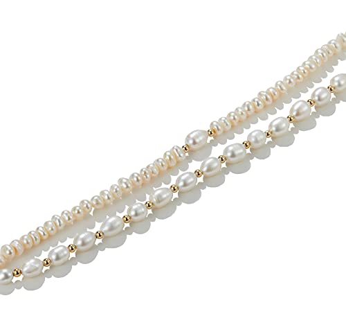 KVLmoze Layered Pearl Bracelets Vintage Stylish 3-5mm Handpicked Double Layer Pearl Strand Bracelet for Girls Women