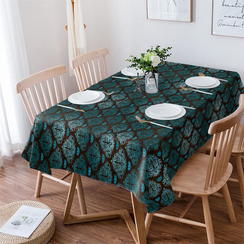 MLQL Black Tablecloth Antique Baroque Damask Gothic mid Century Curved Retro Victorian Style Dining Room Kitchen Table Cover A3 140x180cm