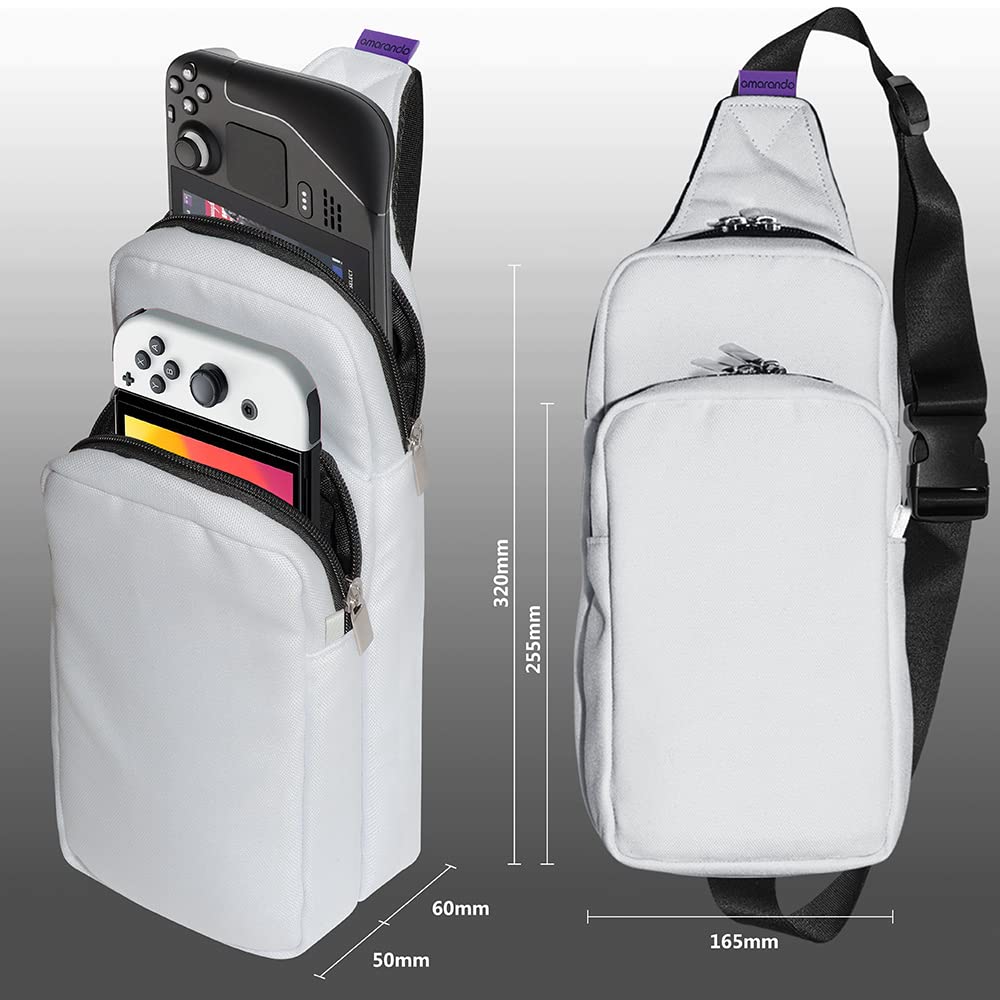 omarando Crossbody Travel Bag for Steam Deck,Shoulder Bag for Switch OLED ,Storage bag for Switch Lite,with Switch Game Card Case ,Storage 12 Game Cards & 12 Micro SD Card (White)