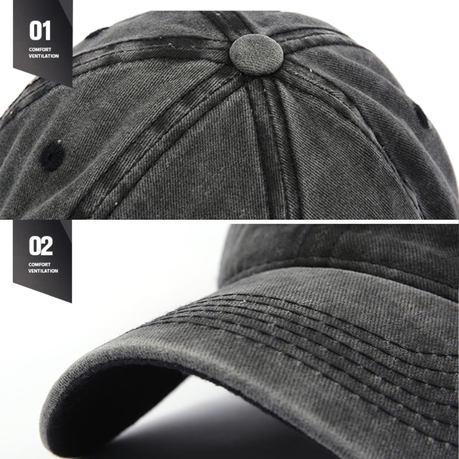 Men or Women Black Hat Plain Baseball Cap Adjustable Fitted Suitable for Exercise Like Fishing Running Golf Mission Cooling Down