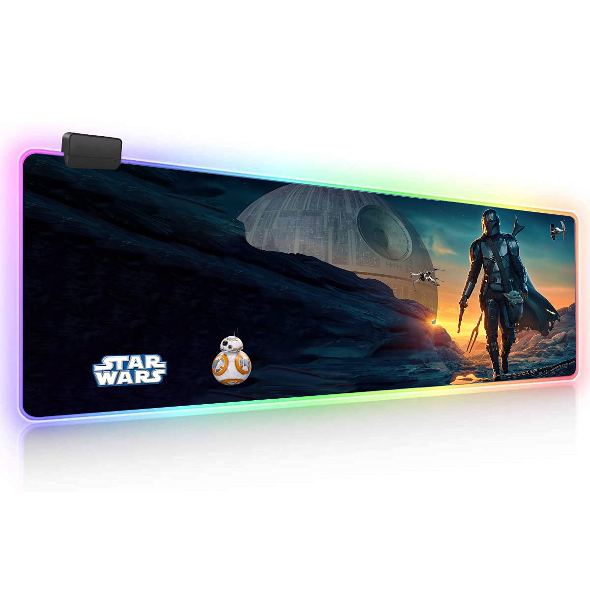 Mandalorian Yoda RGB Soft Gaming Mouse Pad Glowing Led Extended Mousepad (medium Mandalorian)