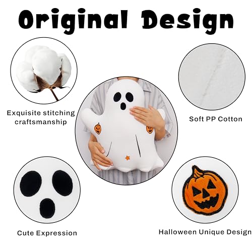 OurHonor 16.5" Ghost Pillow Halloween Throw Pillows Cute Stuffed Animals Plush, Ghosts Shaped Spooky Plushies Doll Toy Decorative for Home Party Decor (Pumpkin)