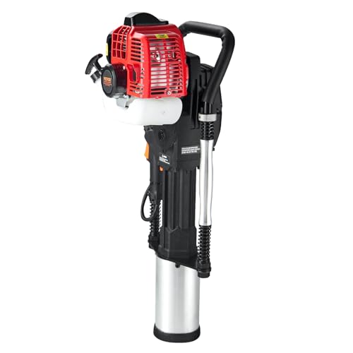 VEVOR 52cc Gas-Powered T Post Driver, 2-Stroke Engine Gasoline Fence Piling Pounder, 1300W Portable Piledriver with 3 Post Driving Head(49/69/100 mm), For Farm, Ranch Fencing, Road Improvements