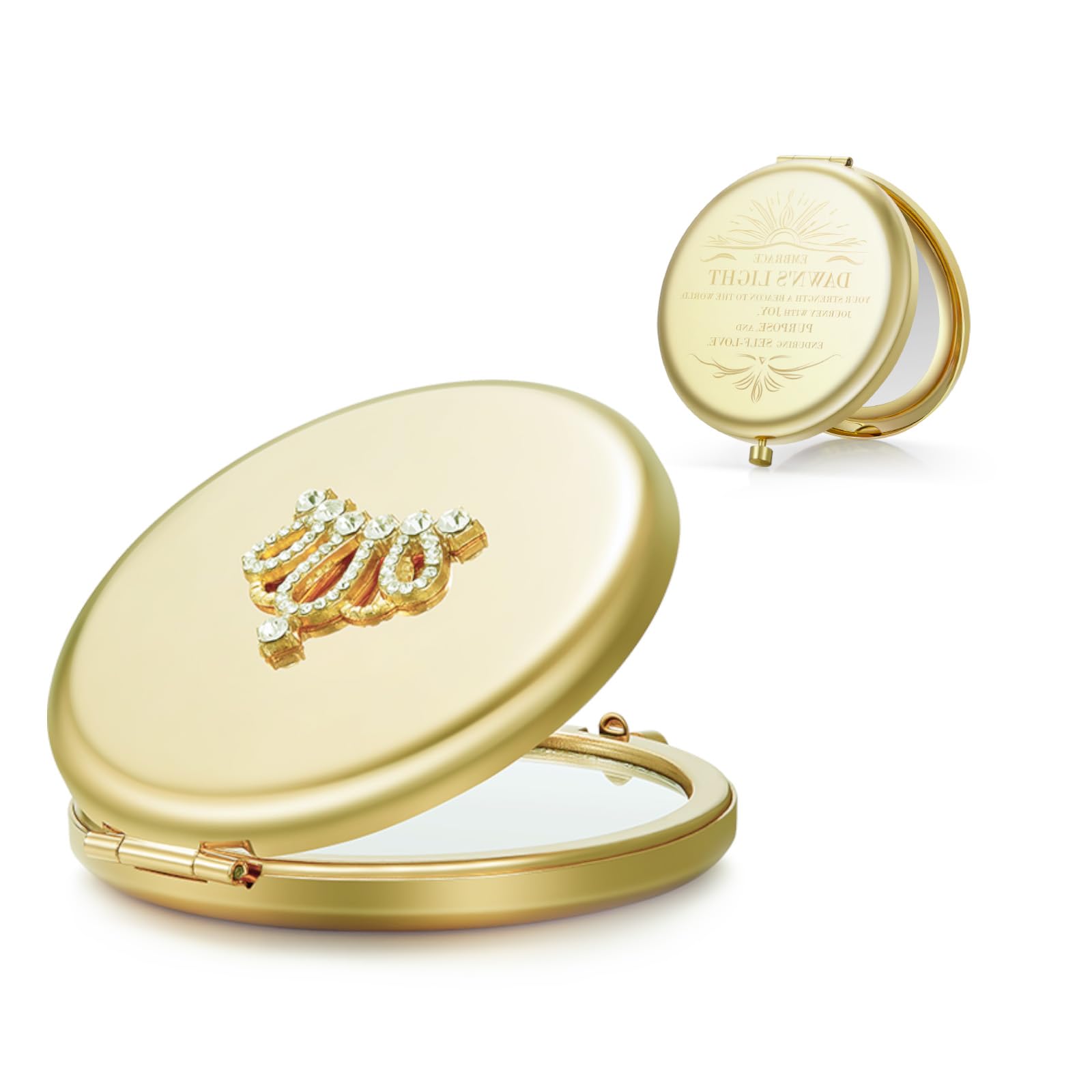 OMIRO Compact Mirror, Mini Small Diamond 1X/2X Magnifying Round Metal Pocket Makeup Mirror (Rose Gold)