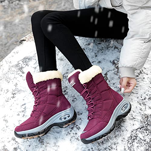 Men Waterproof Hiking Boot Shoes Cotton Short Shoes Leather Mens Casual Shoes (Red, 6.5)