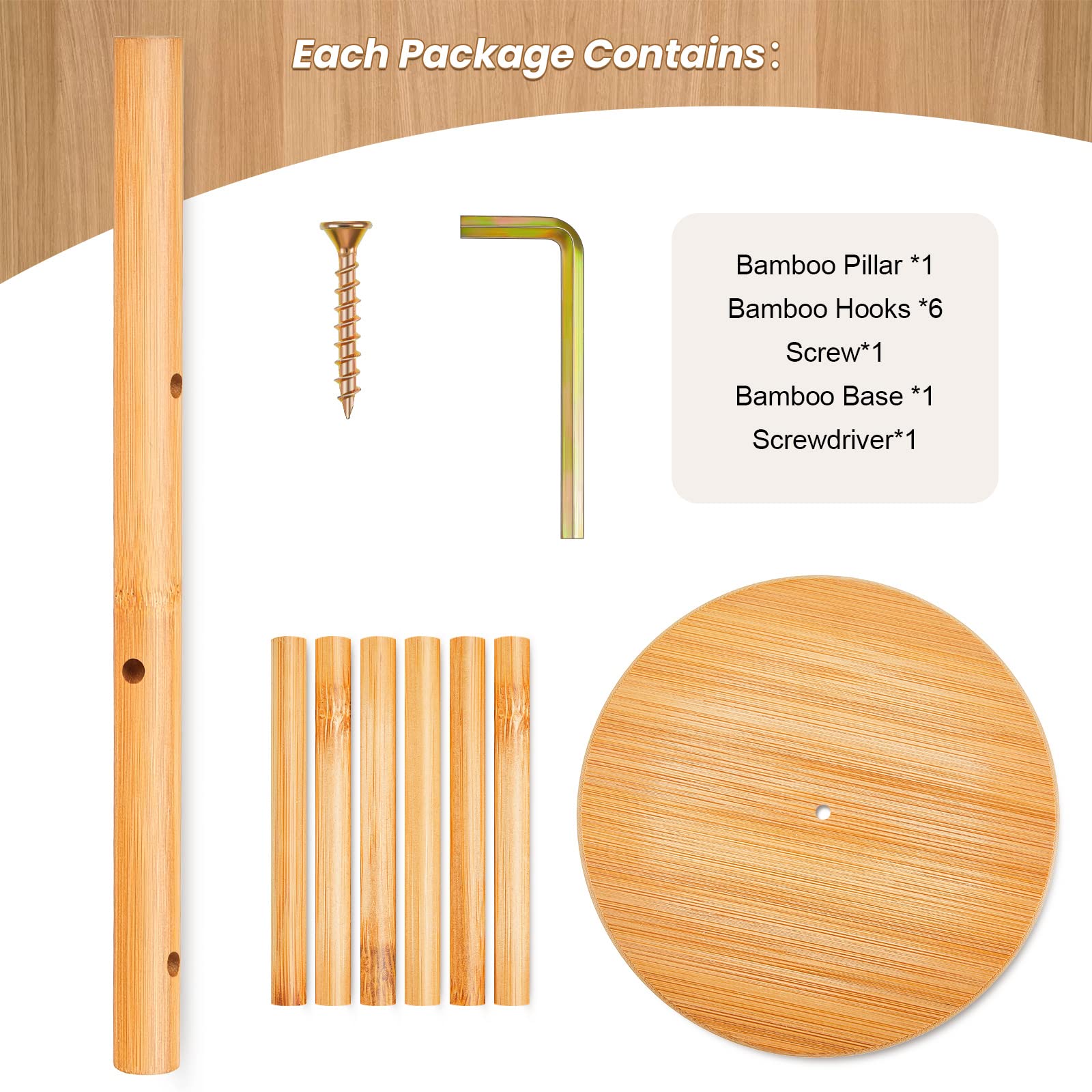 Kathfly 2 Pcs Coffee Mug Tree Mug Rack Cup Holders for Counter with 6 Hooks Bamboo Removable Mug Stand Hanger for Counter Shelf Cabinet Kitchen Coffee Bar