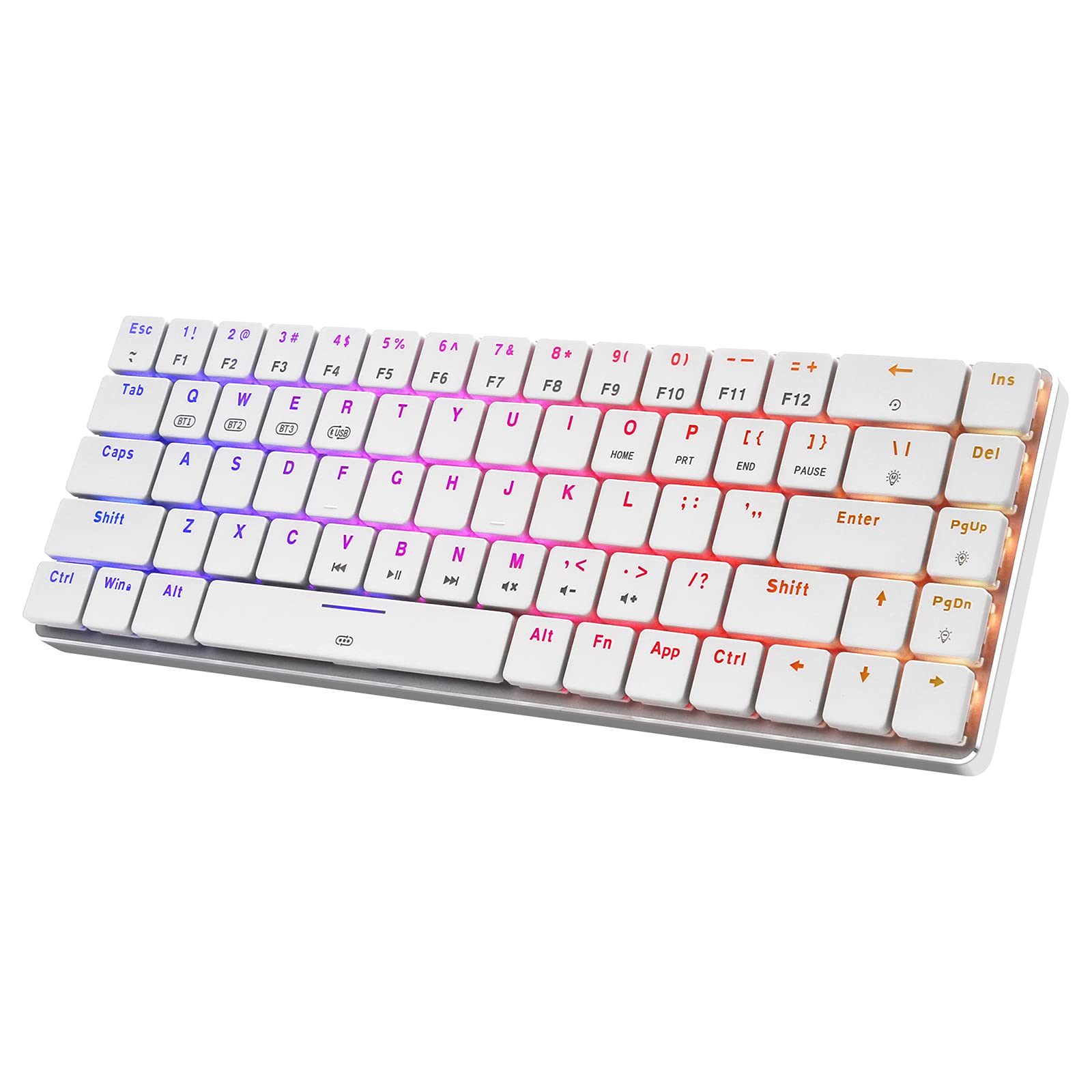 HUO JI 60% Compact RGB Wireless Mechanical Gaming Keyboard, Red Switches, Bluetooth 5.0, Wired Keyboard 69 Keys for PC Tablet Laptop Cell Phone, White