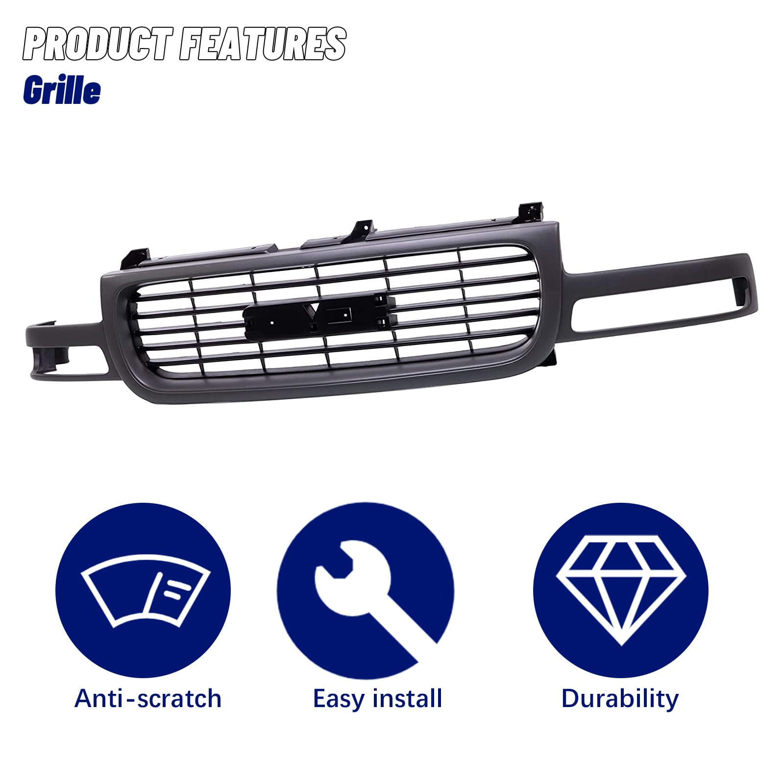 JustDrivably Front Grille Grill Compatible With 1999-2002 GMC Sierra 1500 2500/2001-2002 Sierra 1500HD 2500HD 3500HD /2000-2006 Yukon