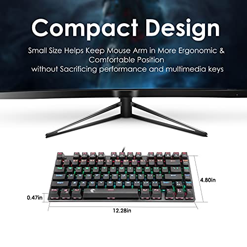 HUO JI 75% Mechanical Gaming Keyboard, with Blue Switches - Clicky, Rainbow LED Backlit, Metal Panel, USB Wired Compact 81 Keys for PC/Mac, Black
