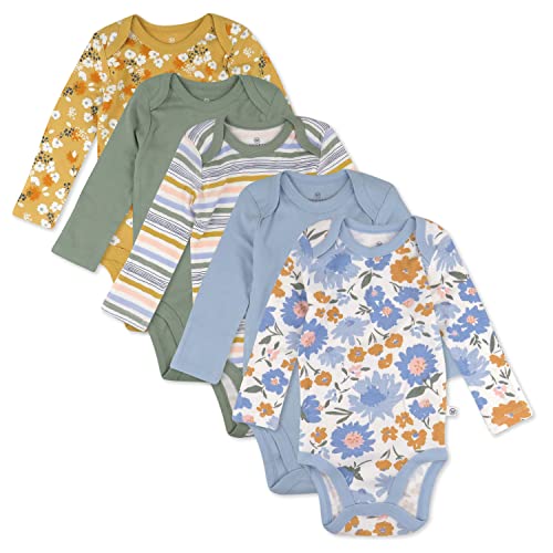 HonestBaby Unisex Baby Organic Cotton Long Sleeve Bodysuits Multi Pack And Toddler T-Shirt Set, 5-pack Painterly Floral Blue, 24 Months US
