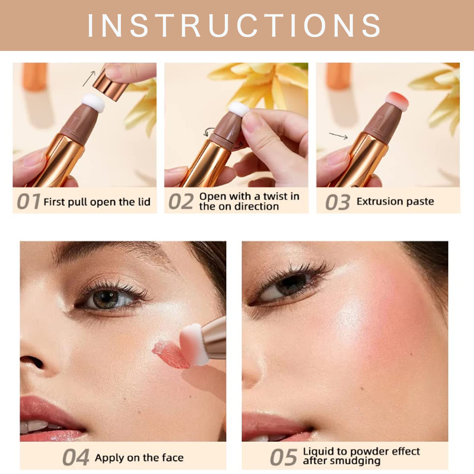Liquid Contour Beauty Wand, Silky Liquid Face Concealer Stick with Cushion Applicator, Long-lasting Natural Matte Finish, Blendable Waterproof Body Face Contour Makeup (01+02+04)
