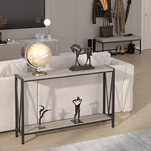 IDEALHOUSE Grey Console Table, 42.9" Entryway Table with Storage, Wood and Metal 2-Tier Narrow Long Sofa Table with Shelf, Behind Couch Table, Console Table for Entryway, Living Room, Hallway