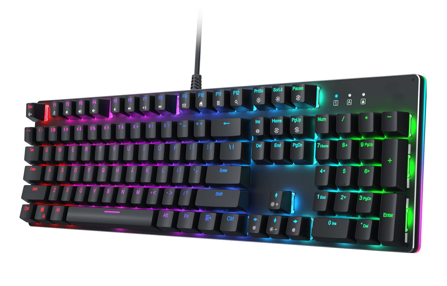 Mechanical Gaming Keyboard RGB Backlit 104 Keys QWERTY US Layout Rollover, Red Switches Customizable Key with 12 LED RGB Color Modes, 7 Levels Brightness and Speed Adjustment, USB Wired for PC Gamers