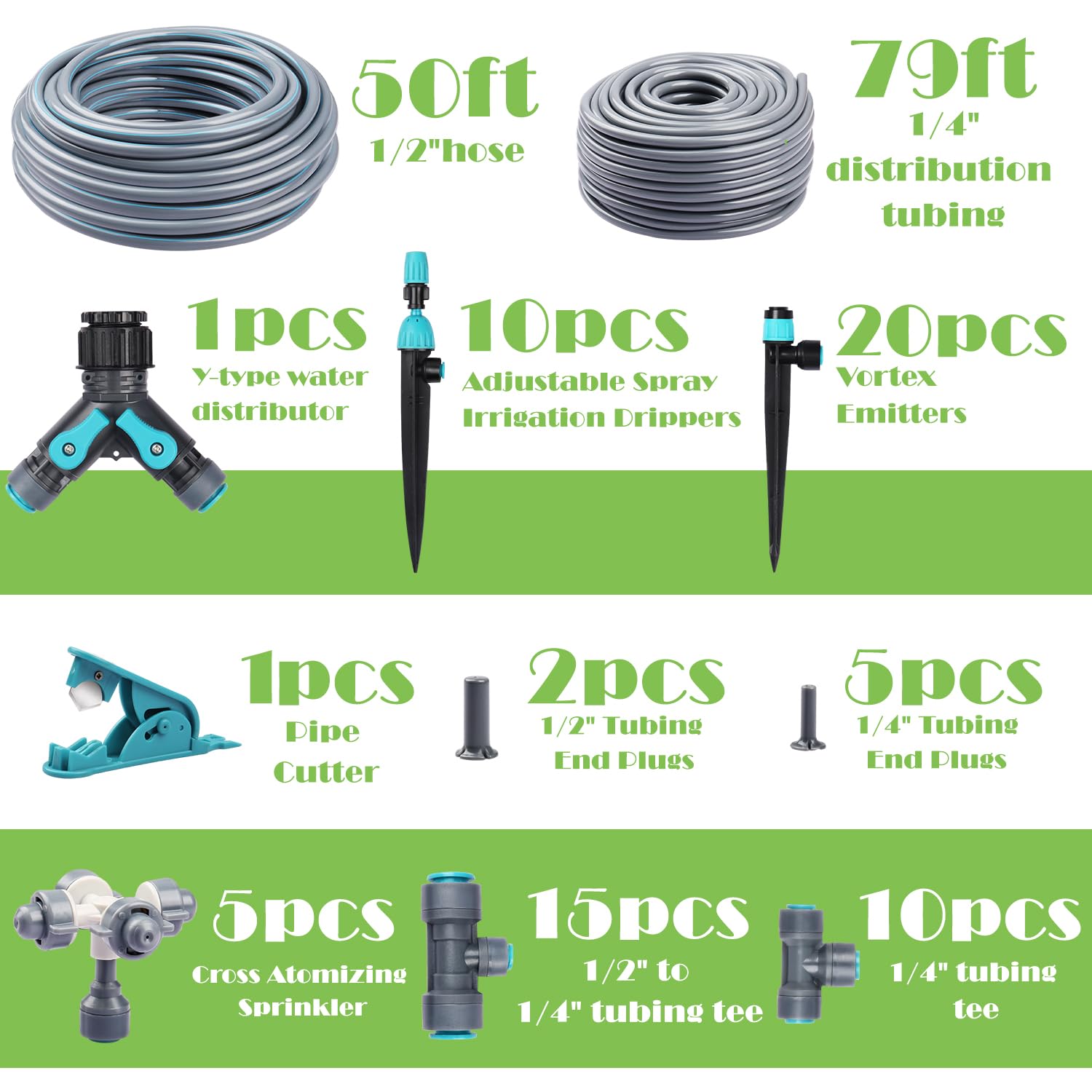 Onarway Garden Drip Irrigation System: Raised Garden Bed Drip Irrigation Kit with Quick Connectors - Greenhouse Micro Misting Watering System for Plants - Instant Easy Install