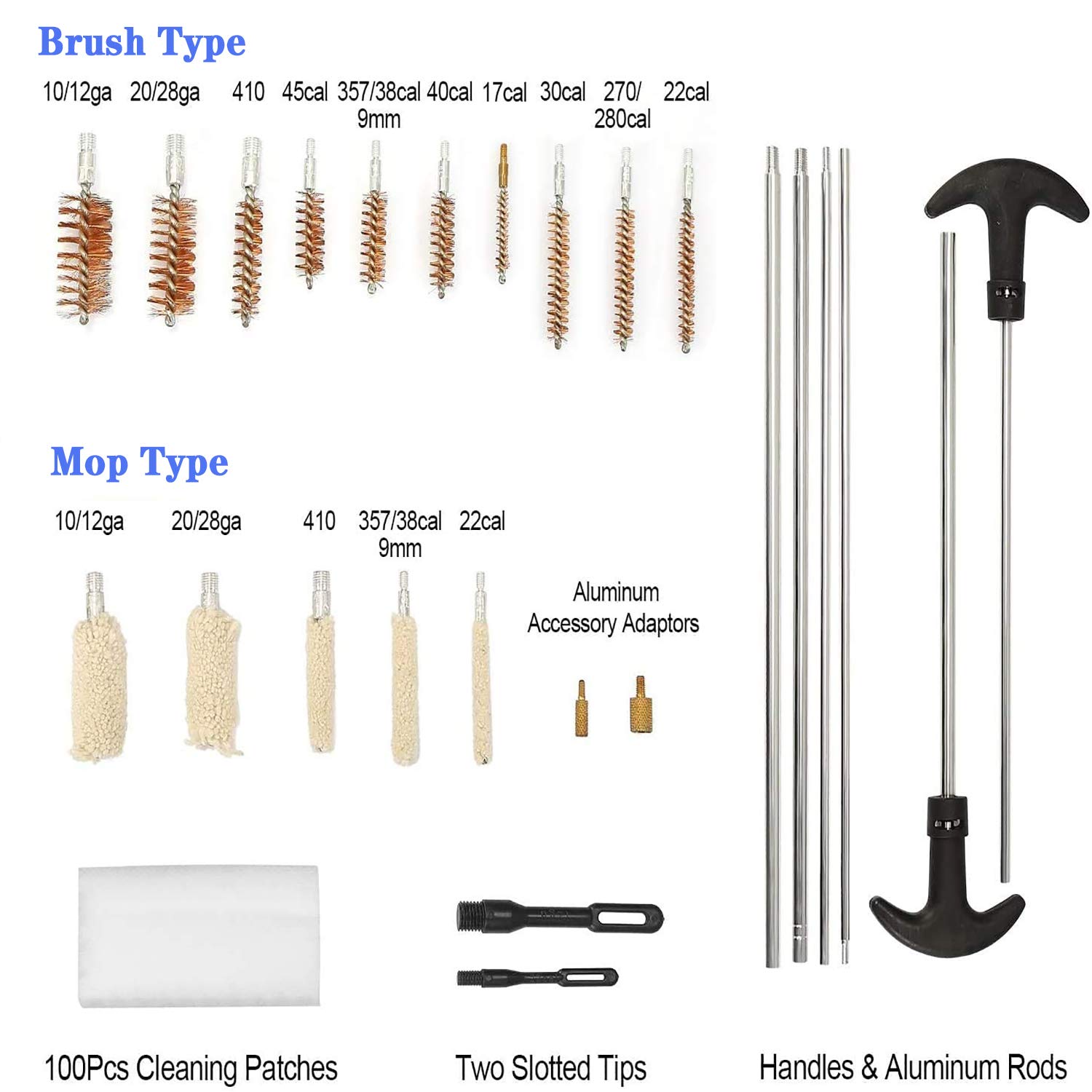 Jackgold Gun Cleaning kit Universal Gun Cleaning Supplies for Hunting Shooting with Travel Size Case (Brass jags and Tips), Silver Package