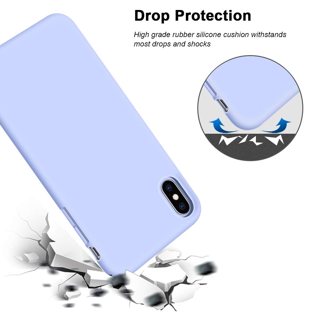 iPhone Xs Max Case, Anuck Soft Silicone Gel Rubber Bumper Case Anti-Scratch Microfiber Lining Hard Shell Shockproof Full-Body Protective Case Cover for Apple iPhone Xs Max 6.5" 2018 - Light Purple