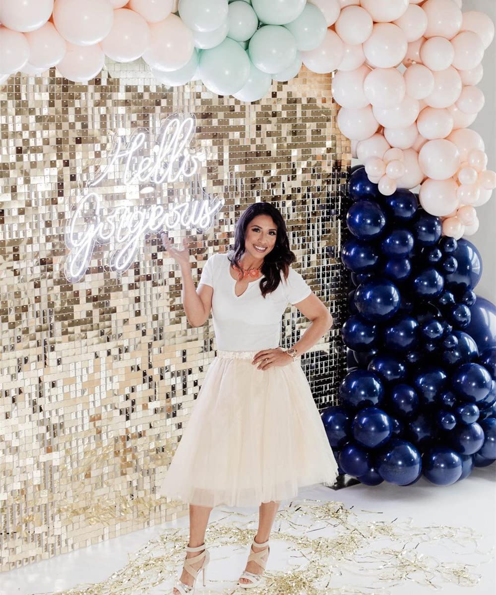 Light Gold Sequins Backdrop Shimmer Wall Backdrop 24 Panels Photo Backdrops for Birthday Anniversary Wedding Engagement Decoration