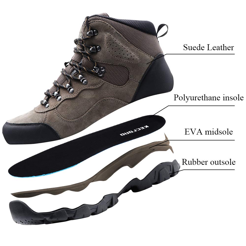 Kecloud Men's Suede Waterproof Hiking Boots Mid Ankle Leather Hiker Boots, Lightweight, Non Slip, Soft Toe (Taupe, Size 9)