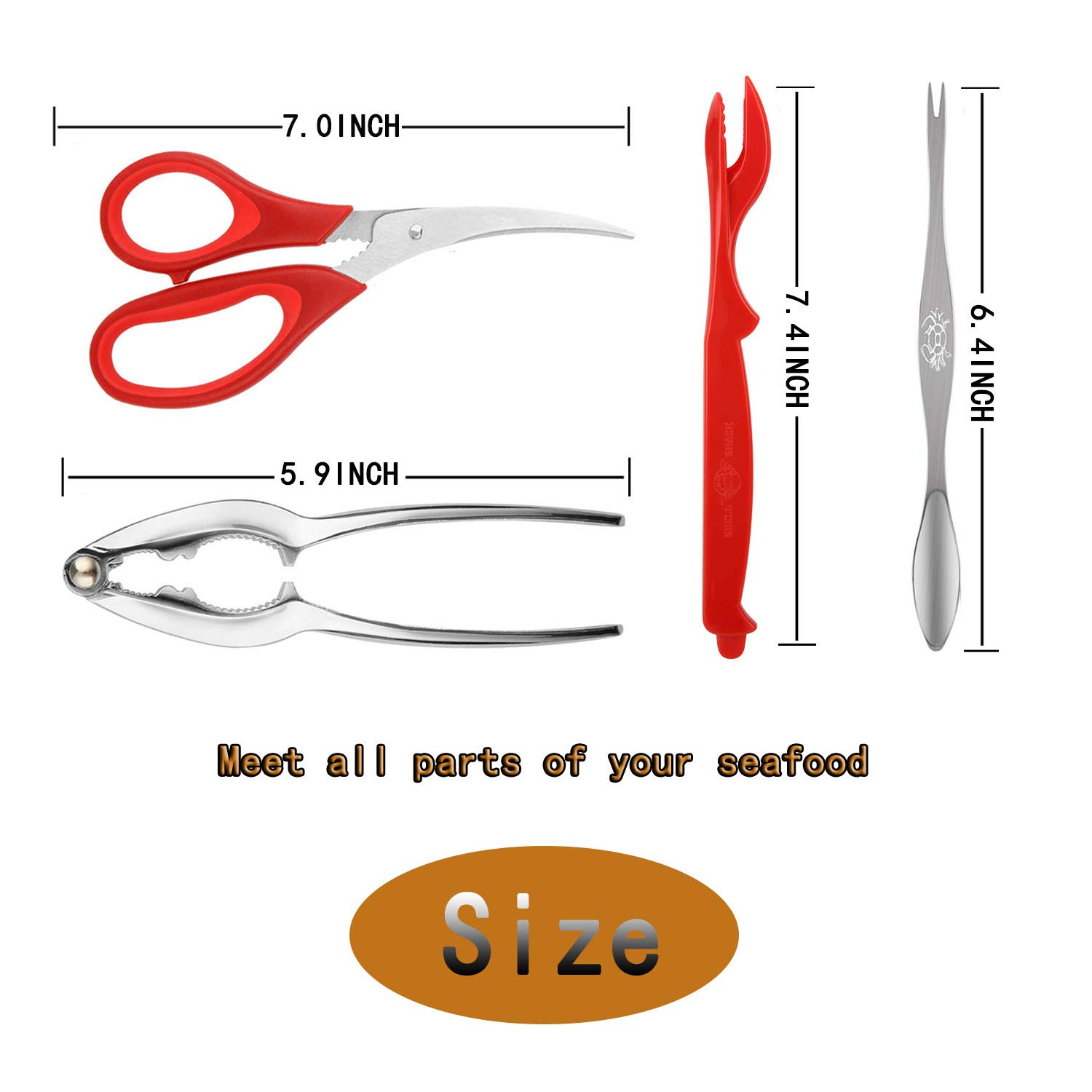 JDSUMS 15 Seafood Tools Picks Set Crackers Tools,2 Lobster Shellers,6 Red Picks,1 Scissor,6 Stainless Steel Forks for Lobster, Crab, Crawfish and Other Crustaceans - Kitchen Easy-opener Picnic Tools