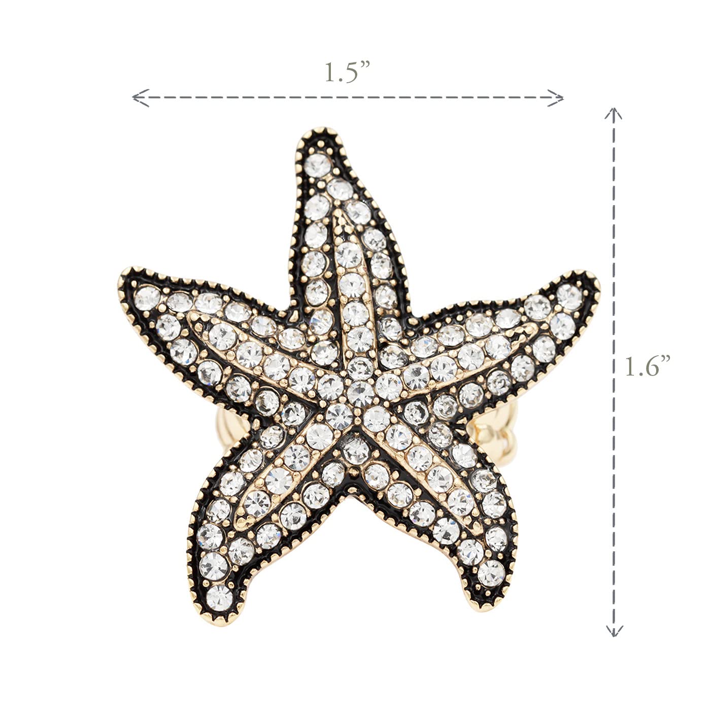 Lavencious Starfish Design Rhinestone Stretch Statement Ring for Women Size for 7-9(Silver Turquoise)