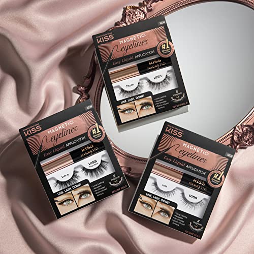 KISS Magnetic, False Eyelashes, Charm', 12 mm, Includes 1 Pair Of Magnetic Lashes, Magnetic Lash Eyeliner, Contact Lens Friendly, Easy to Apply, Reusable Strip Lashes