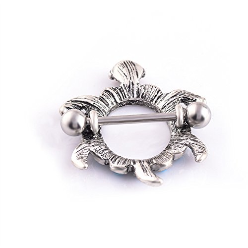 IPINK- Pair of Turtle Design with Aqua Gems Nipple Shields 14G