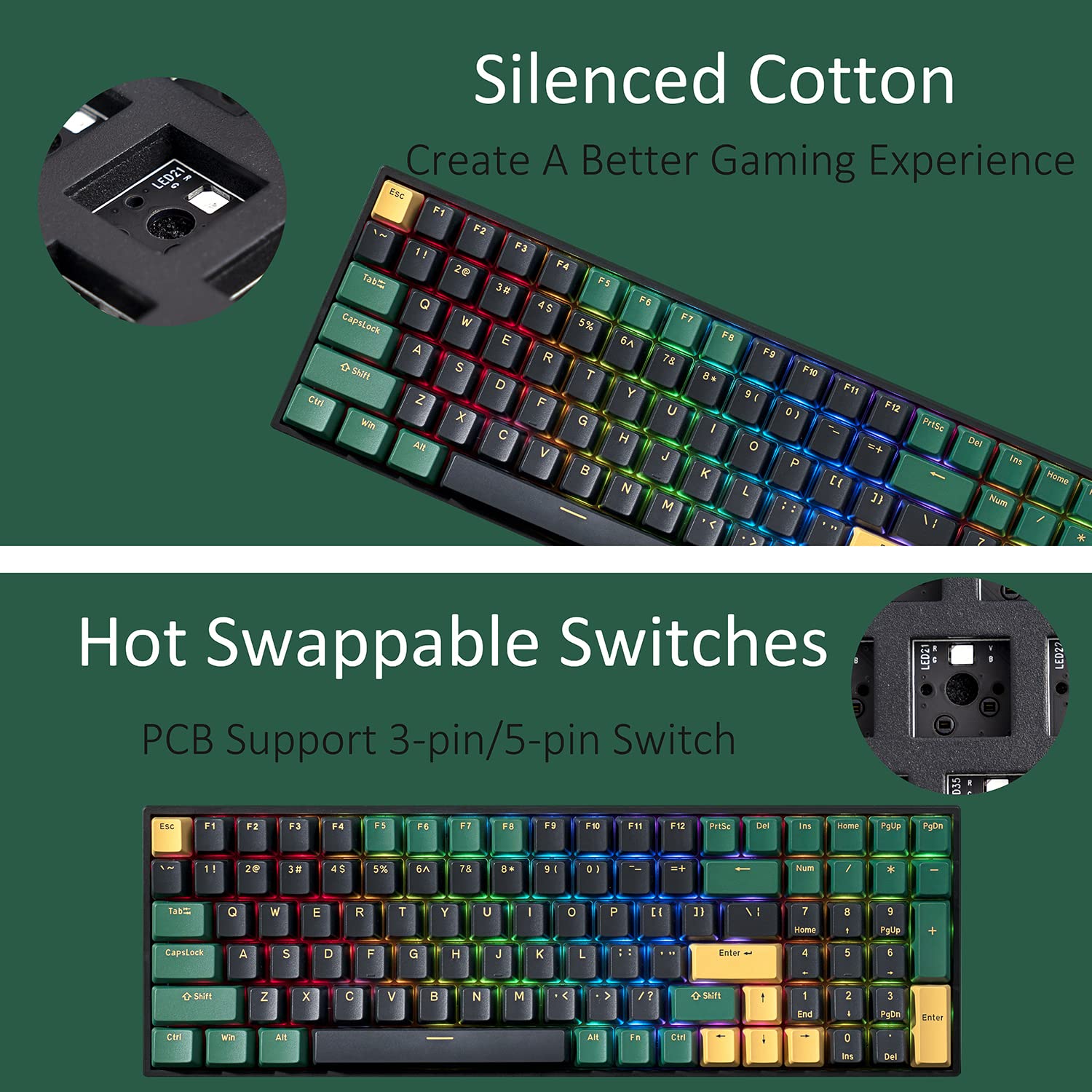 ONE METER Wireless Mechanical Keyboard, RGB Backlit Full Size 100 Keys with Hot Swappable Gateron Switches and PBT Keycaps, Bluetooth5.0/2.4G/Wired Rechargeable Gaming Keyboard for Mac Windows PC