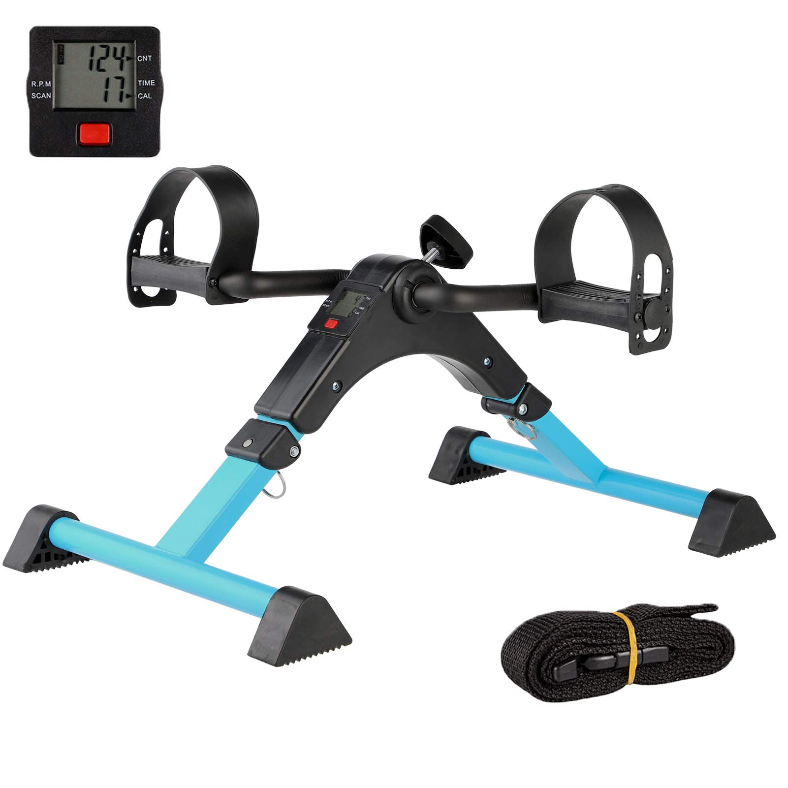 IPKIG Under Desk Bike Pedal Exerciser for Arm/Leg Fitness Folding Mini Exercise Bike Portable Home Desk Cycle (Blue)