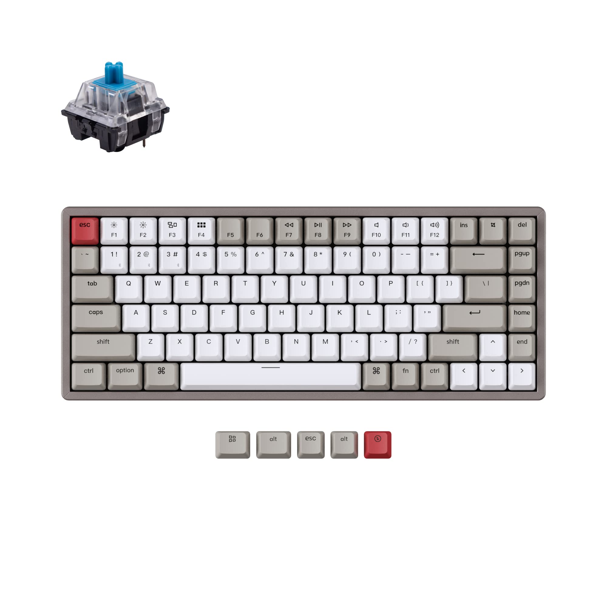 Keychron K2 75% Layout 84-Key Hot-swappable Bluetooth Wireless/USB Wired Mechanical Keyboard for Mac Windows with Double-Shot Retro Keycaps/Multitasking/Keychron Mechanical Brown Switch/Aluminum Frame
