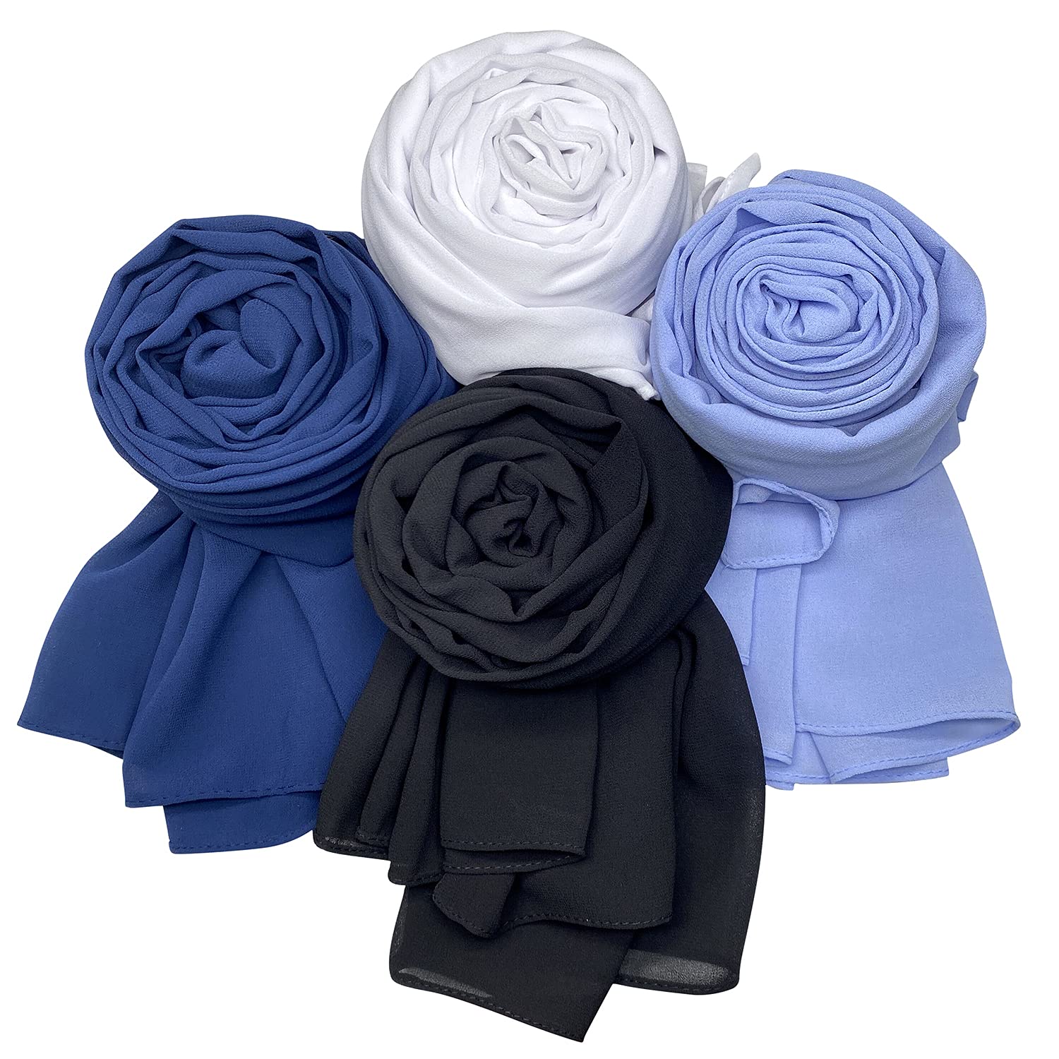 MANSHU 4 PCS Women Soft Chiffon Scarves Shawl Long Scarf Wrap Scarves.