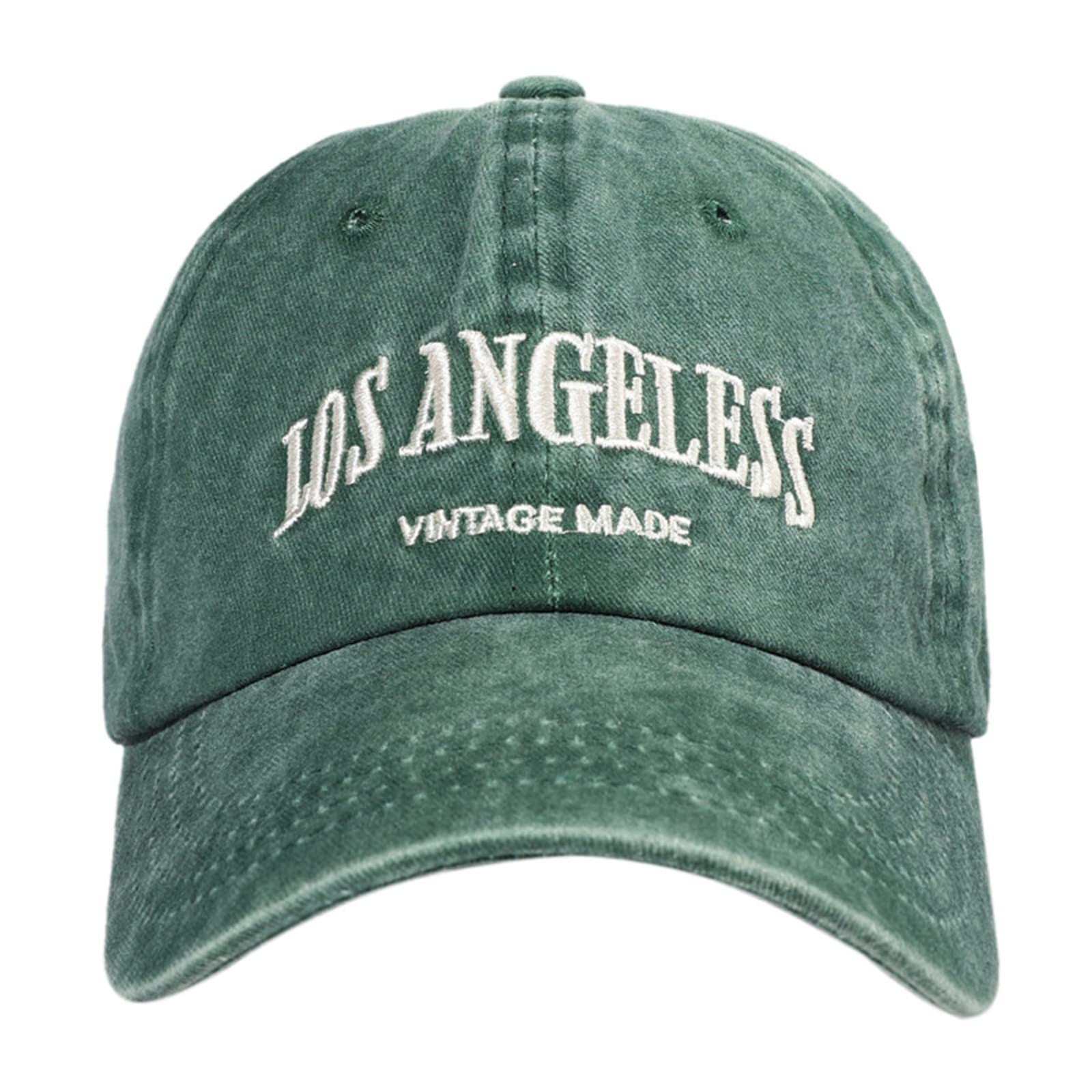 Los Angeless Baseball Cap Cotton Adjustable Low Profile Strapback Washed Vintage Distressed Denim Sun Dad Hat for Men Women Green